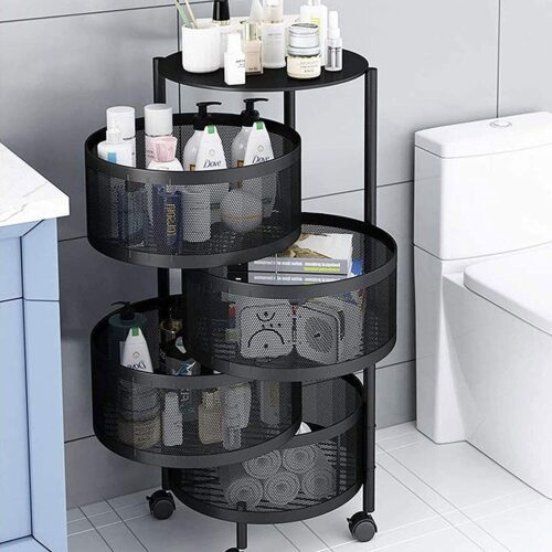 Estante Giratorio para Almacenamiento Redondo con Ruedas 4 Niveles ...